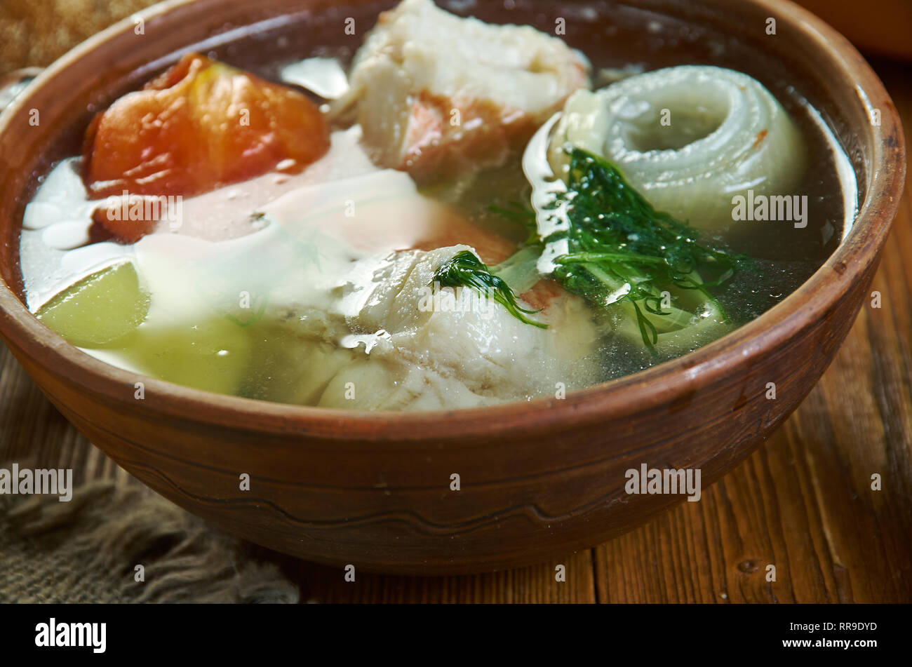 Siberian Ukha, Russian traditional fish soups , assorted dishes, Top ...