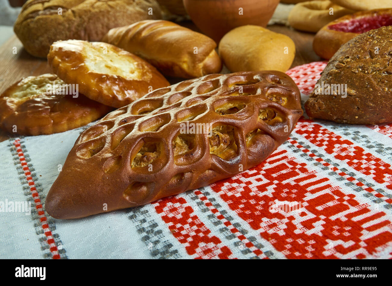 Pirog, Russian traditional pies piroshki , assorted pastry: dishes, Top ...
