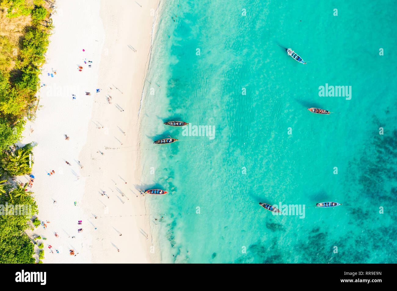 View from above, aerial view of a beautiful tropical beach with white ...