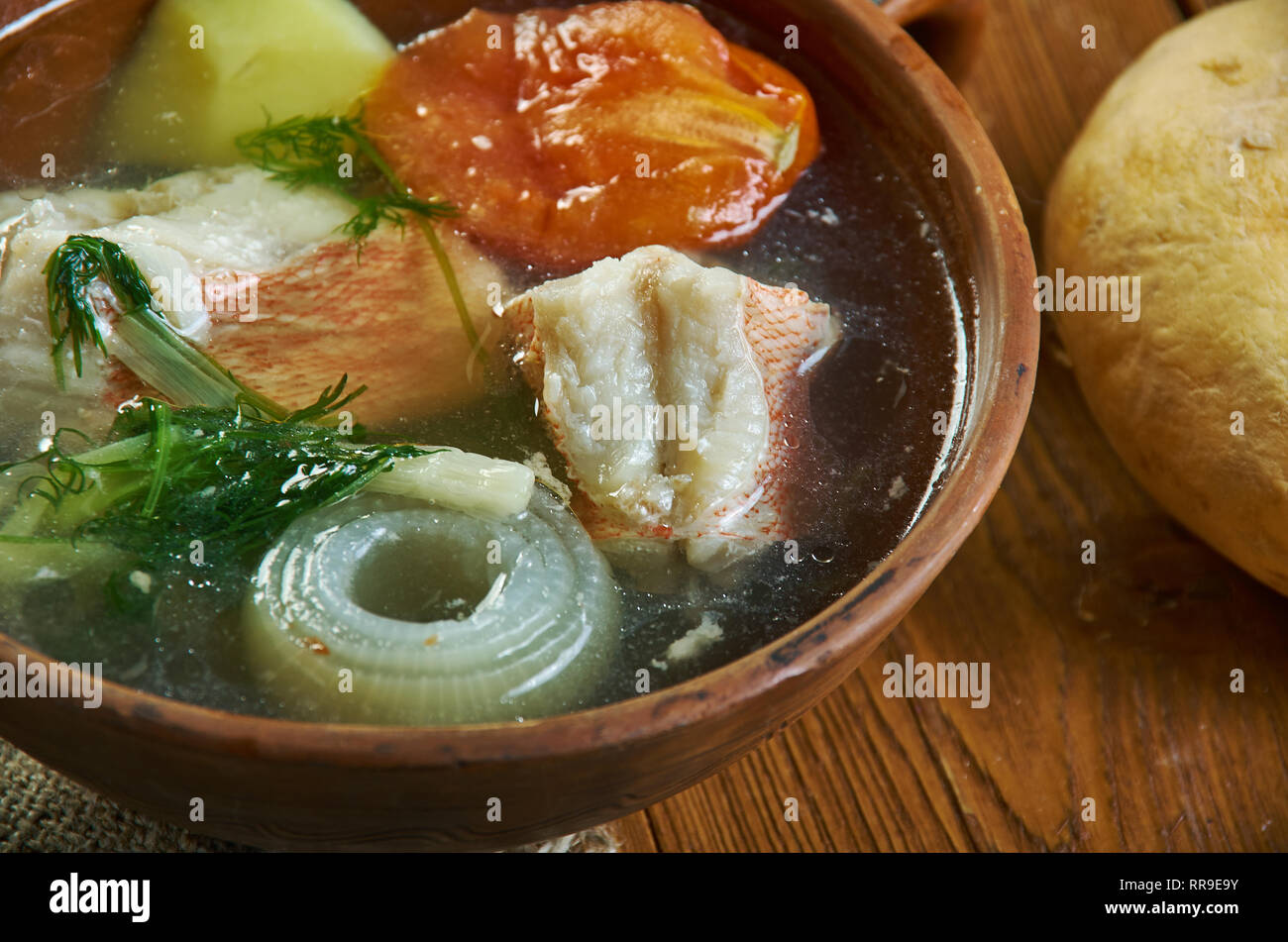 Siberian Ukha, Russian traditional fish soups , assorted dishes, Top ...