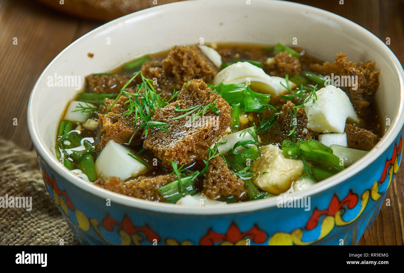 Turya, Russian traditional soups , assorted dishes, Top view Stock ...