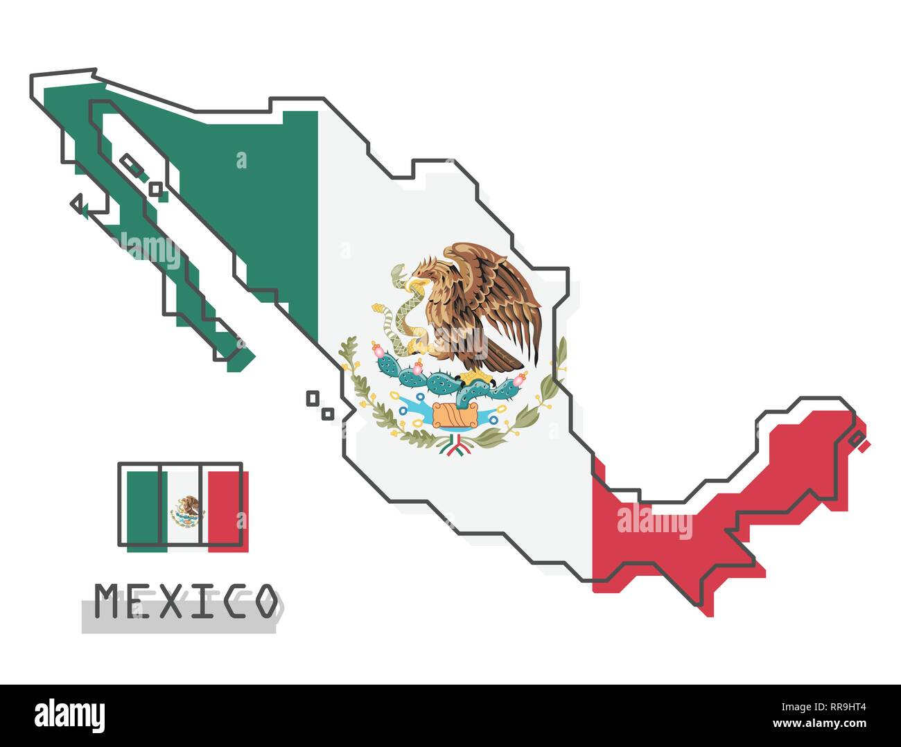 Mexico map and flag . Modern simple line cartoon design . Vector Stock ...