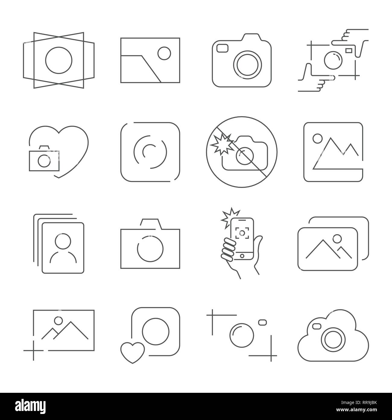 Camera icons on white background. Contains such as no flash, camera ...