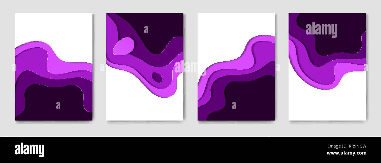 Set of 3d paper layered brochure templates. Papercut business cards ...