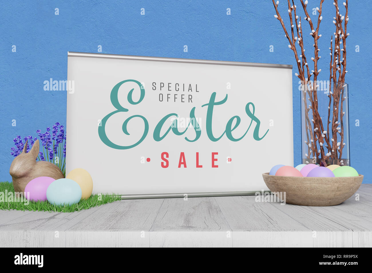 Easter Sale Sign. Decoration with greetings, banner, Easter eggs ...