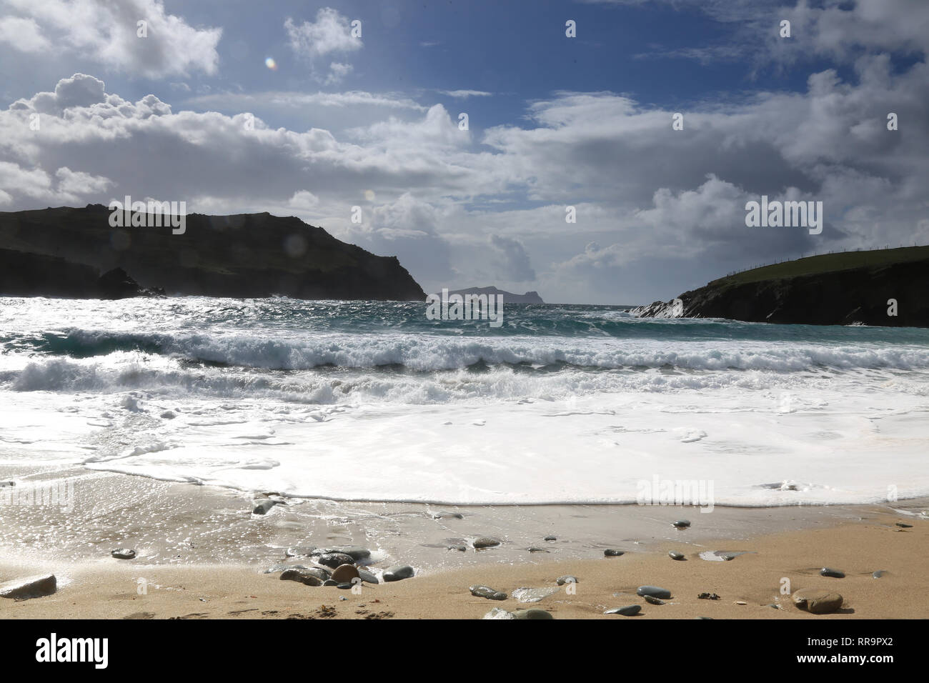 atlantic waves crashing onto narrow sea inlet, wild atlantic way ...