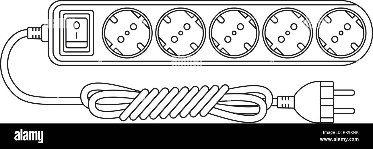 Line art black and white electric extension cord Stock Vector Image ...