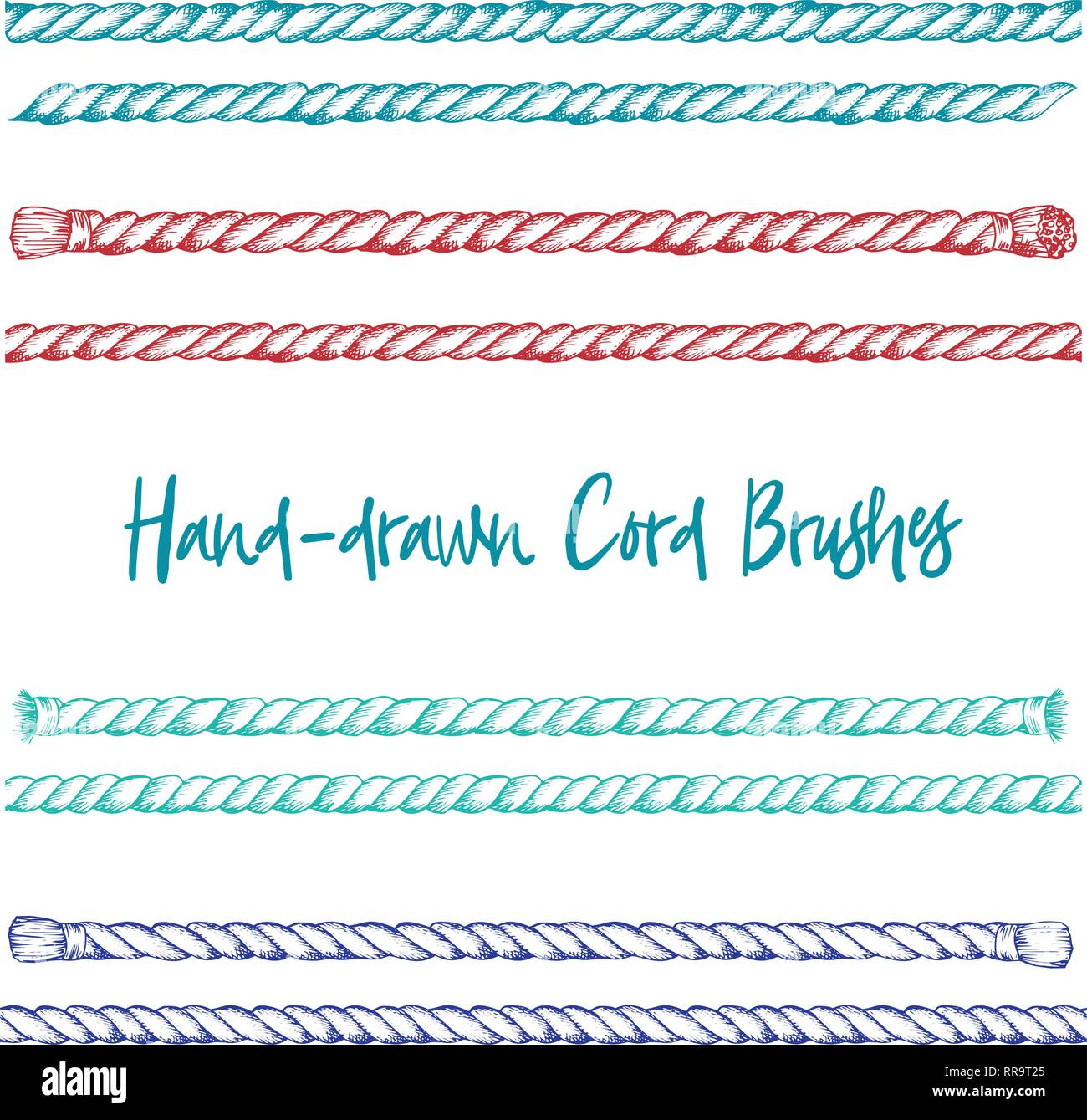 Set of hand-drawn cord brushes in vintage engraving art style isolated ...