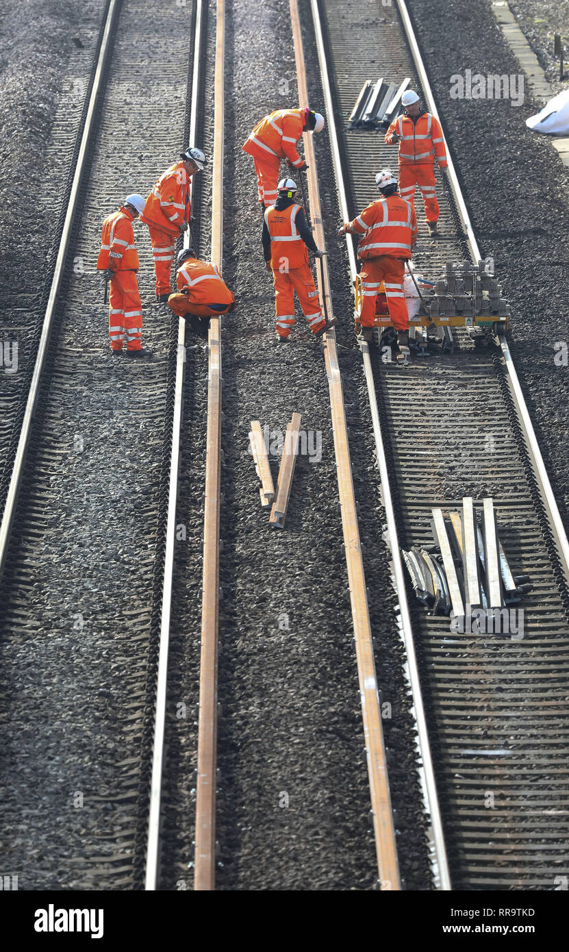 Network Rail engineers work on the track at the Southern end of the ...