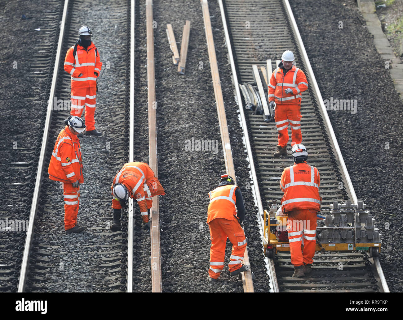 Network Rail engineers work on the track at the Southern end of the ...