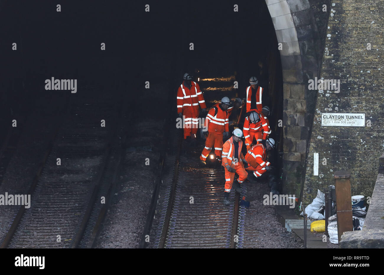 Network Rail engineers work on the track at North entrance to Clayton ...