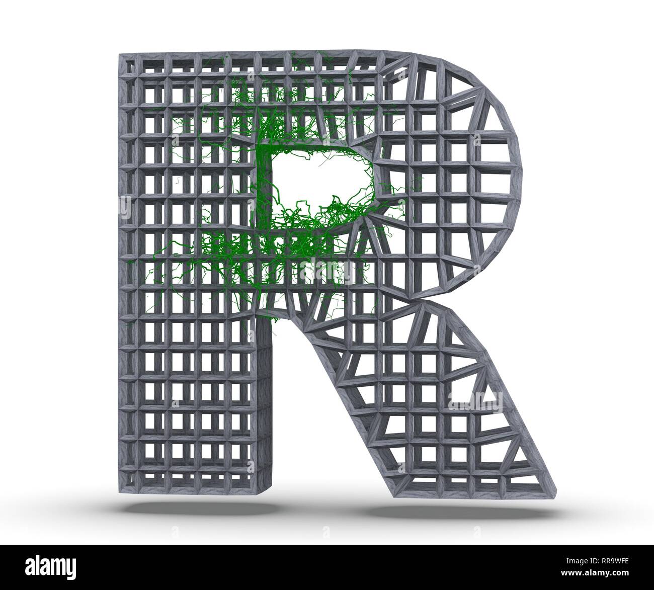 Concrete Capital Letter - R from which the vine grows, isolated on ...