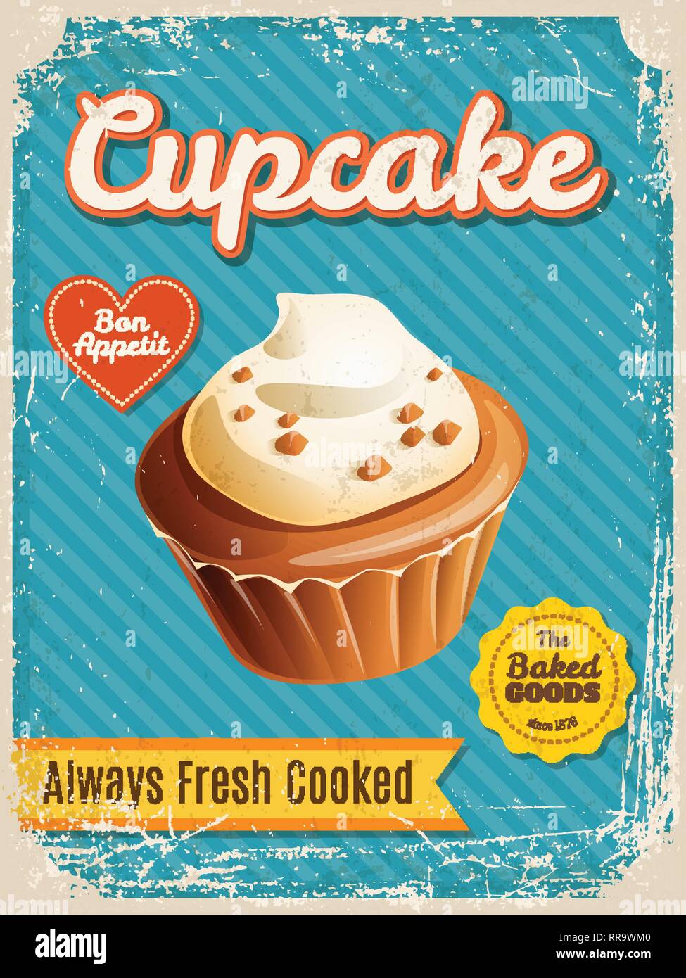 Vector Cupcake poster in vintage style with typography elements Stock ...