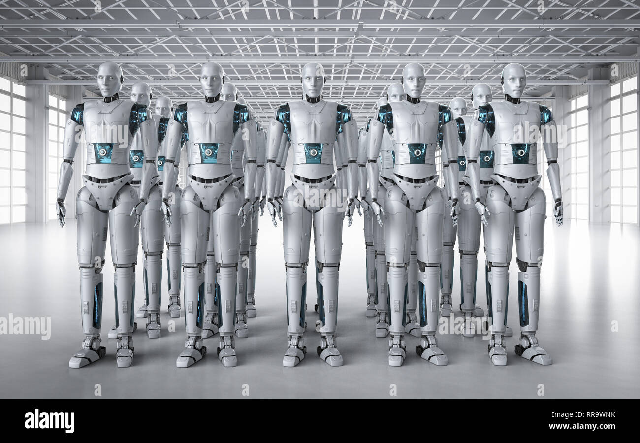 3d rendering robot assembly or group of cyborgs Stock Photo - Alamy