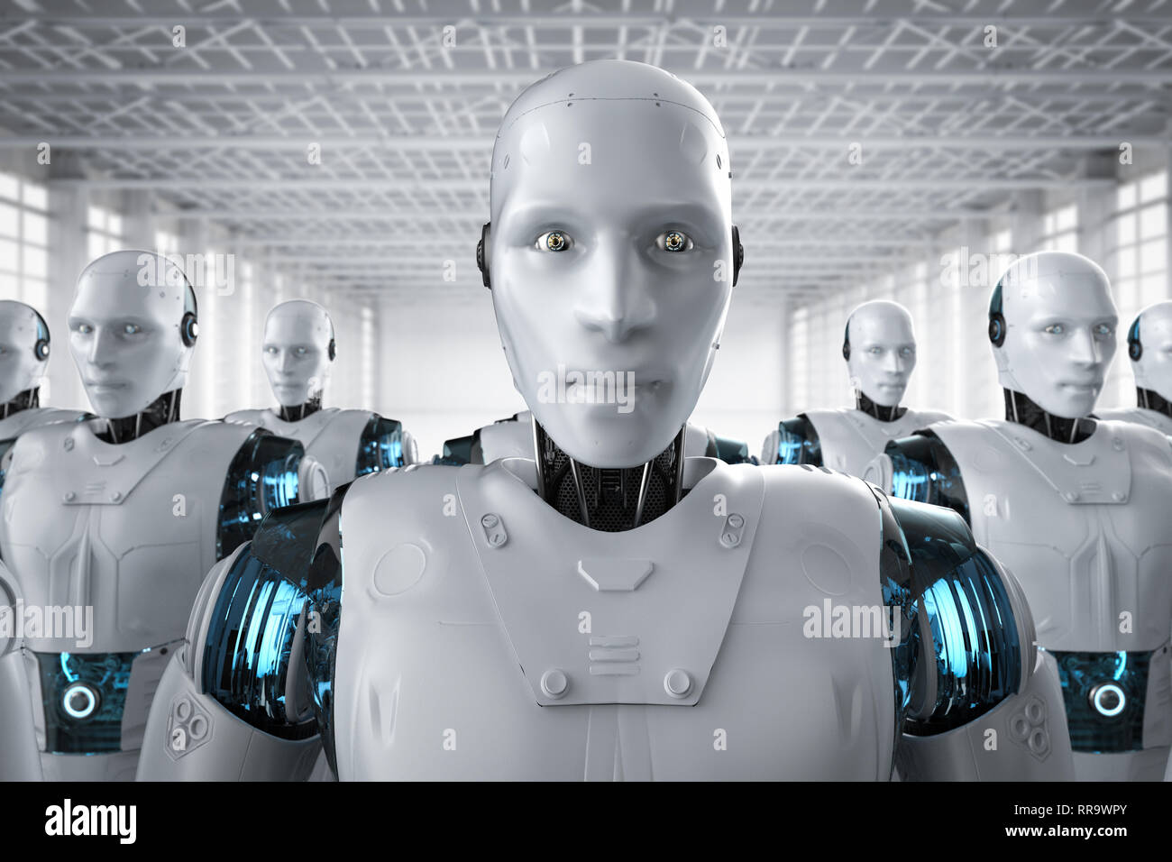 3d rendering robot assembly or group of cyborgs Stock Photo - Alamy