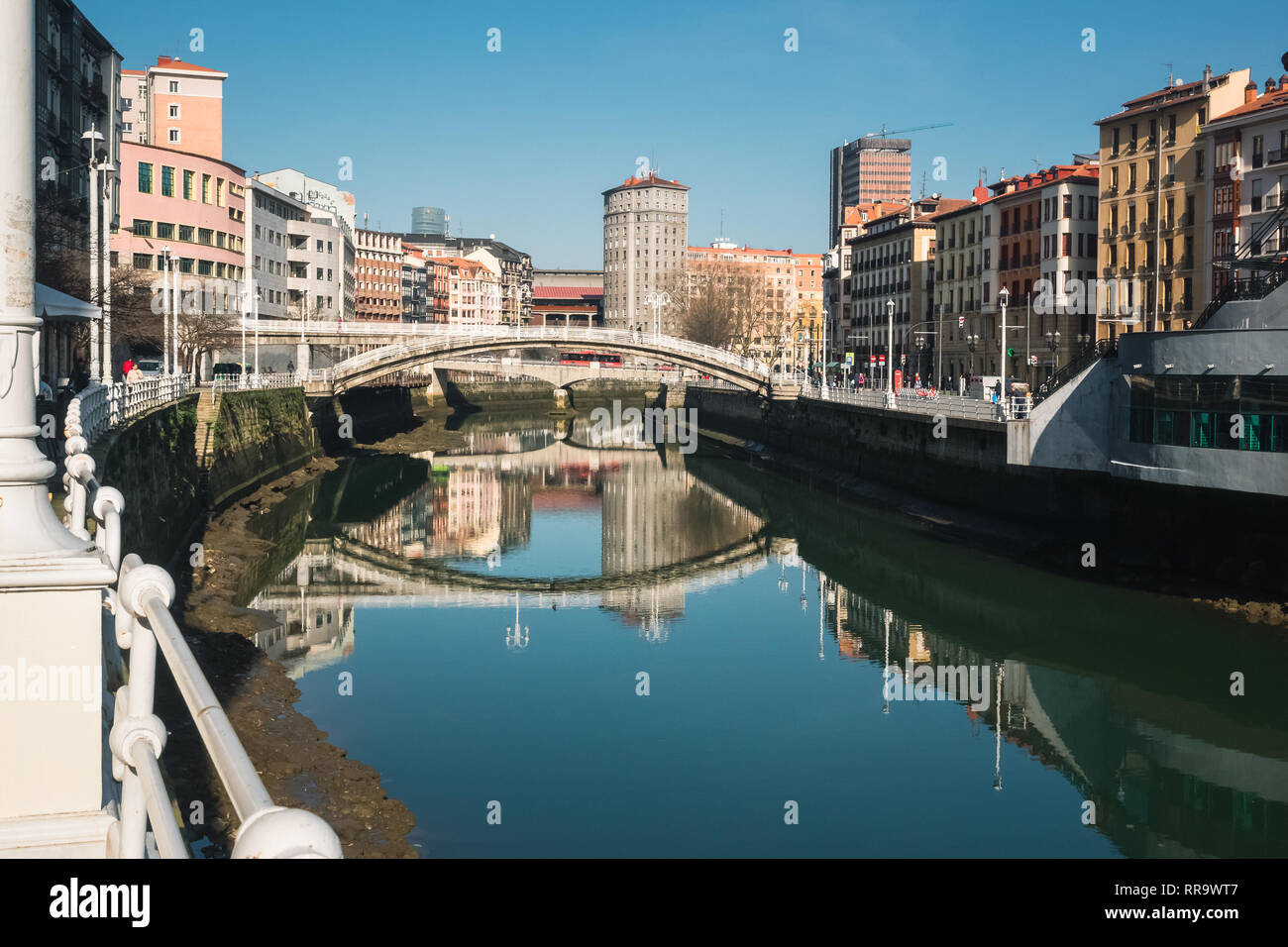 Bridge of the Ribera de Bilbao on a sunny day, Basque Country Stock ...