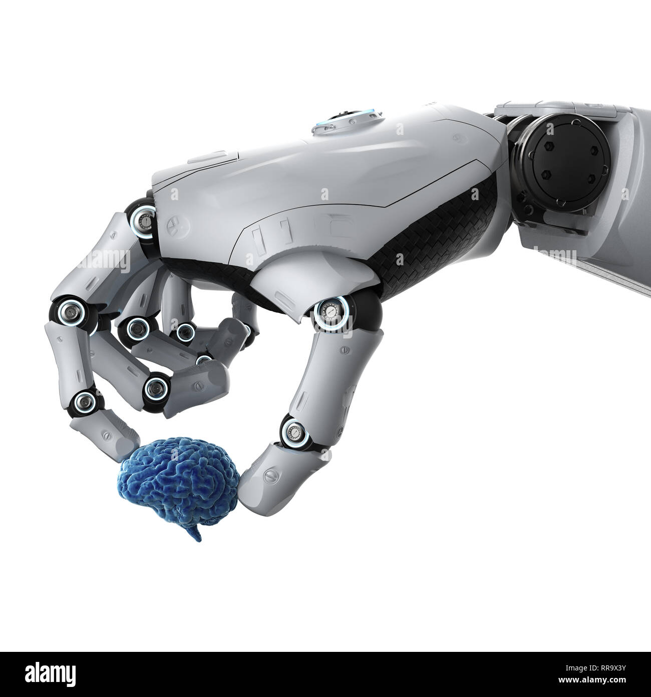 3d rendering robotic hand holding blue brain Stock Photo - Alamy