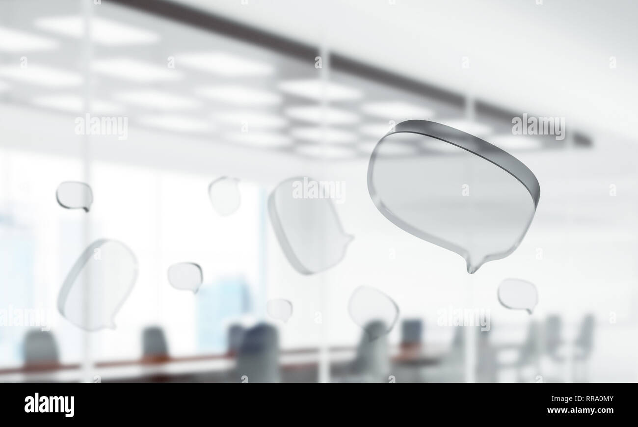 Concept of communication by glass empty chat icon on office background ...