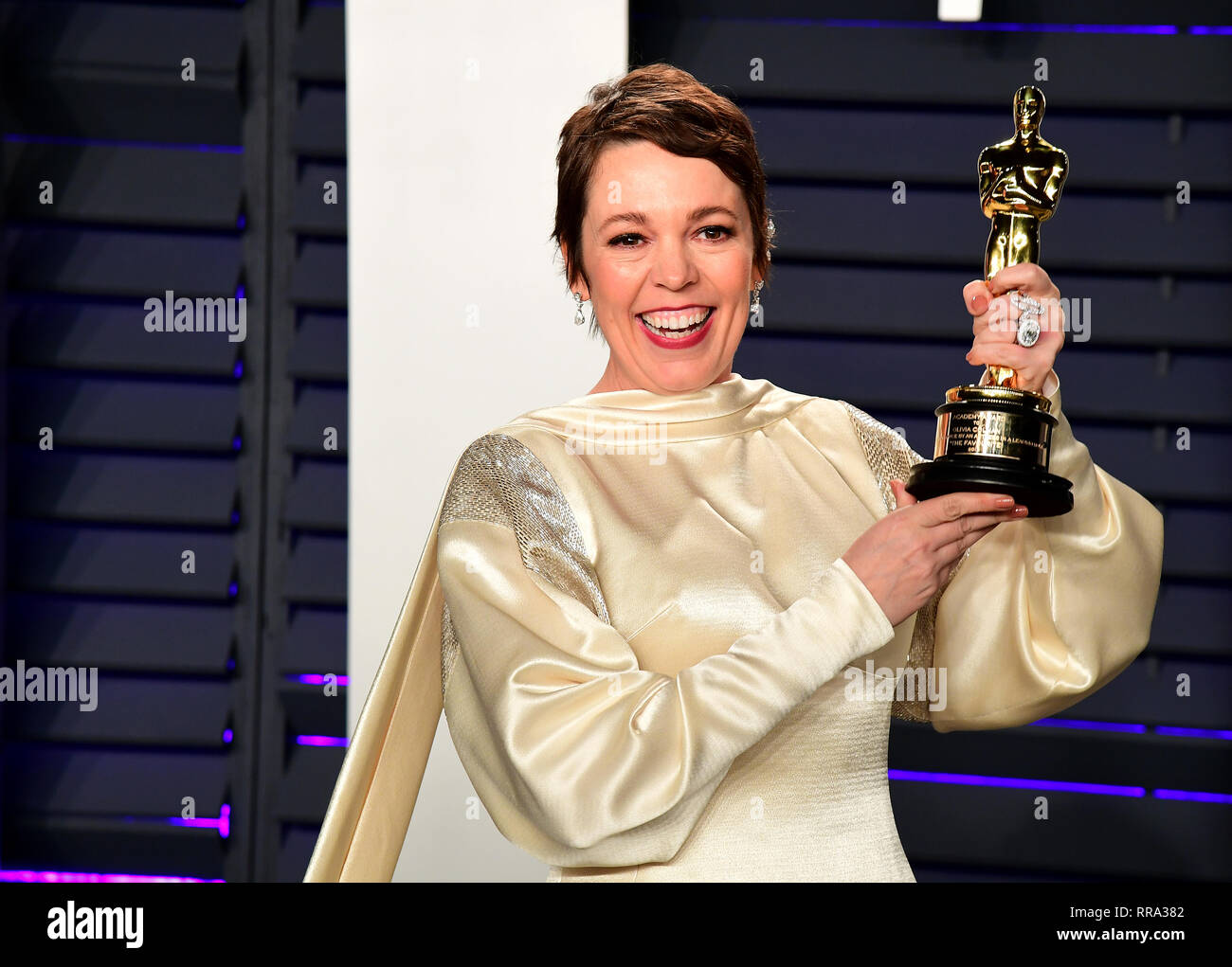 Olivia Colman with her Oscar for Best Actress attending the Vanity Fair ...