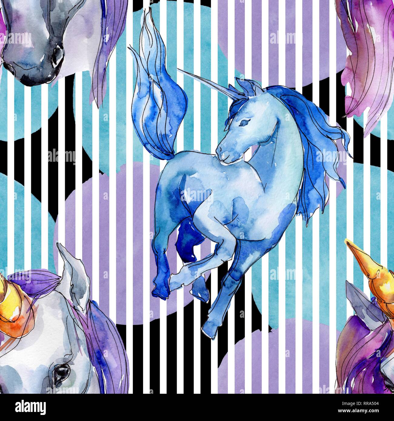 Cute unicorn horse. Fairytale children sweet dream. Watercolor ...