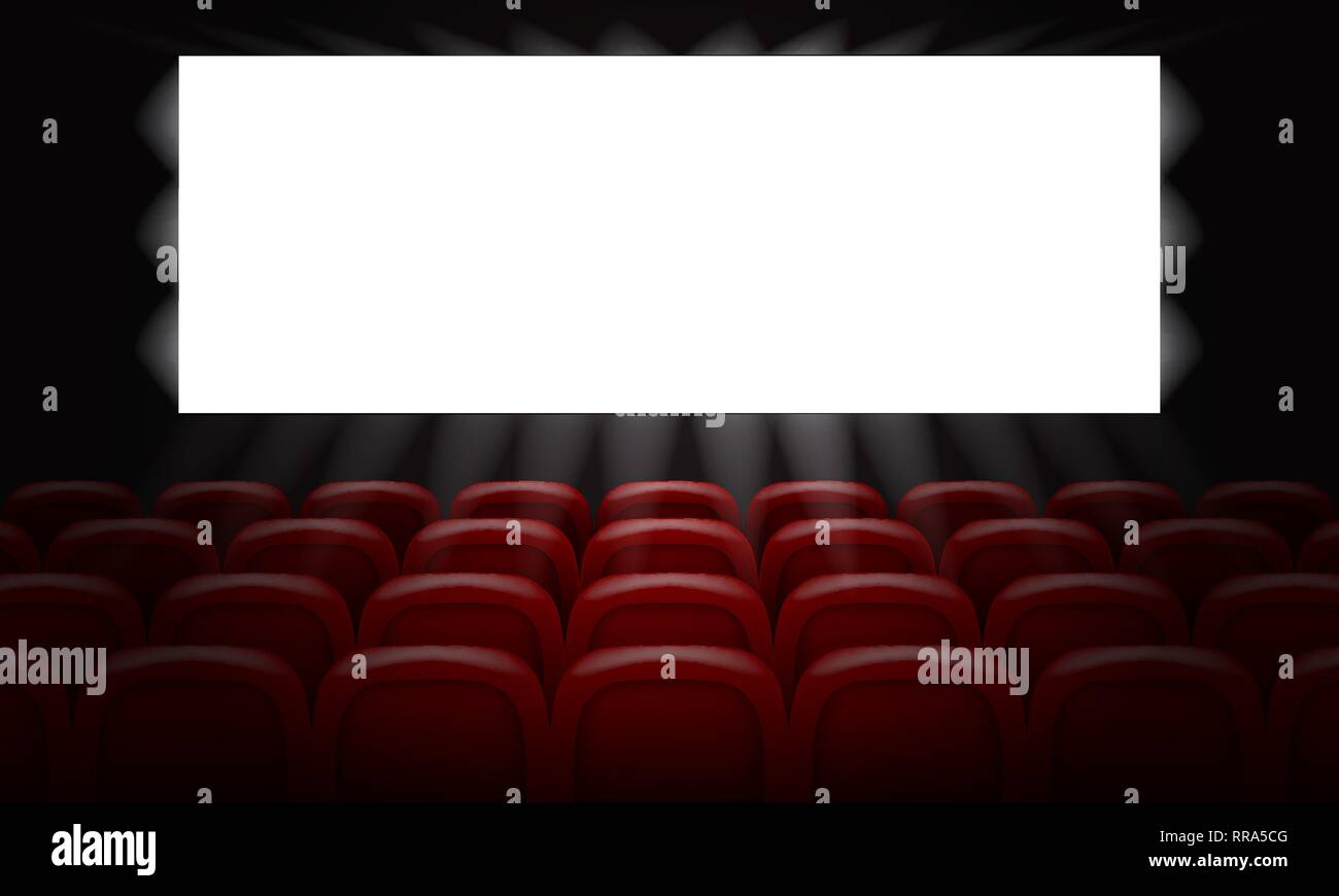 Movie cinema with empty white screen for poster design. 3d Vector ...
