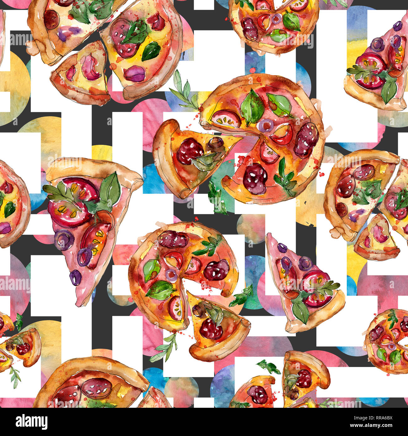 Fast food itallian pizza in a watercolor style isolated set ...