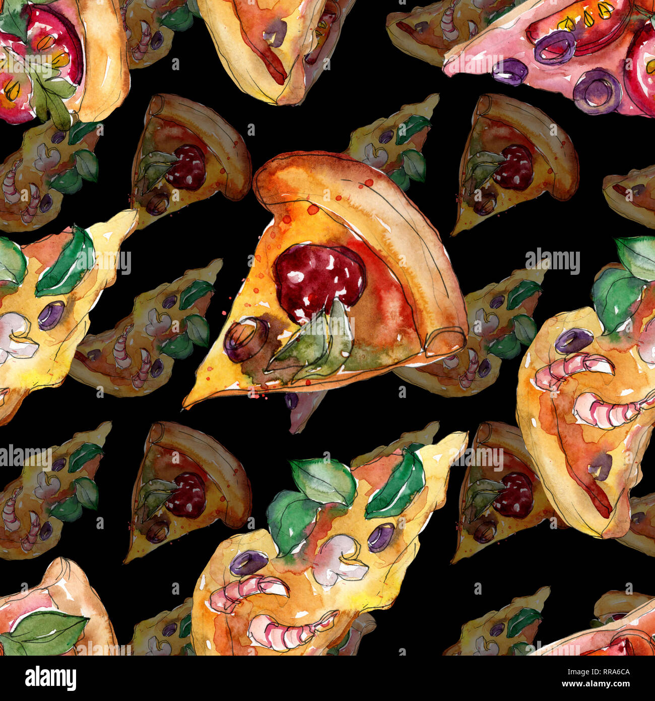 Fast food itallian pizza in a watercolor style isolated set ...