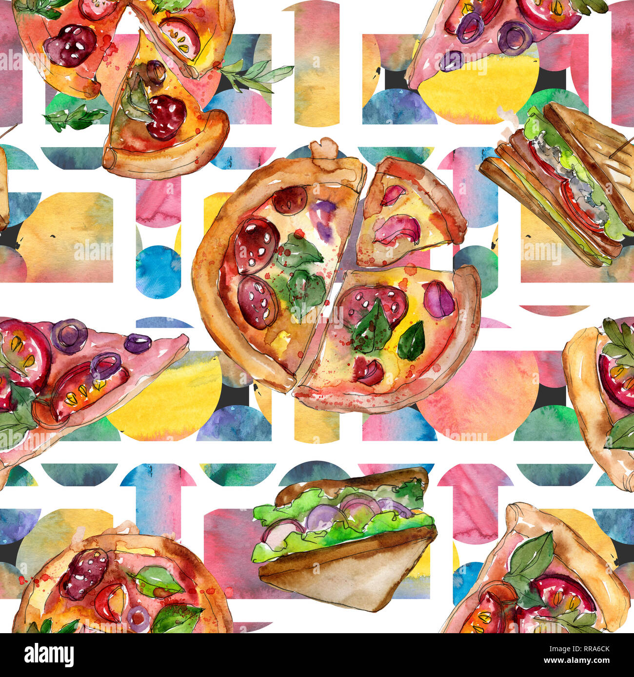 Fast food itallian pizza in a watercolor style isolated set ...