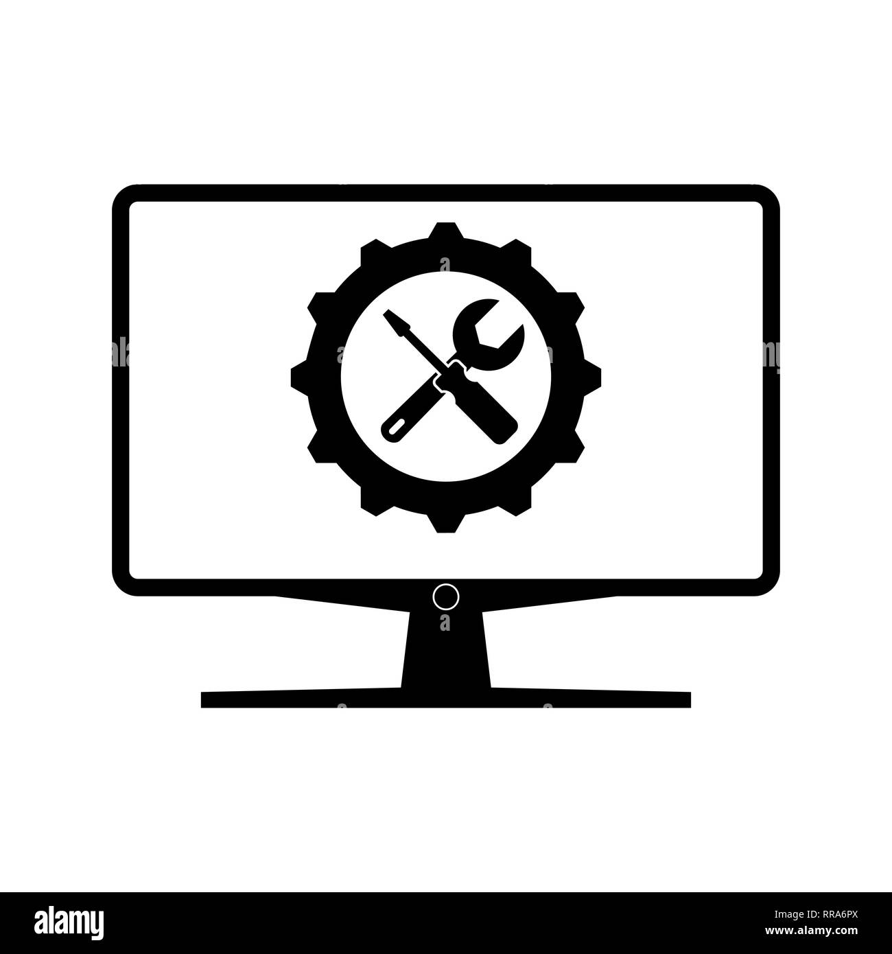 Gear with screwdriver and key on the monitor screen, simple icon Stock ...