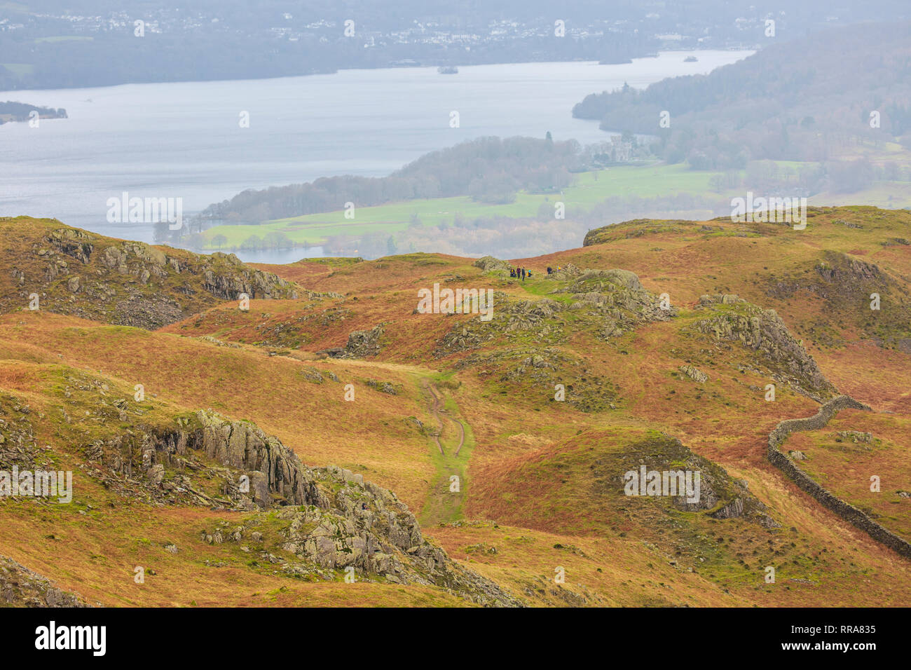 Loughrigg Fell and view of Lake Windermere in the Lake District ...
