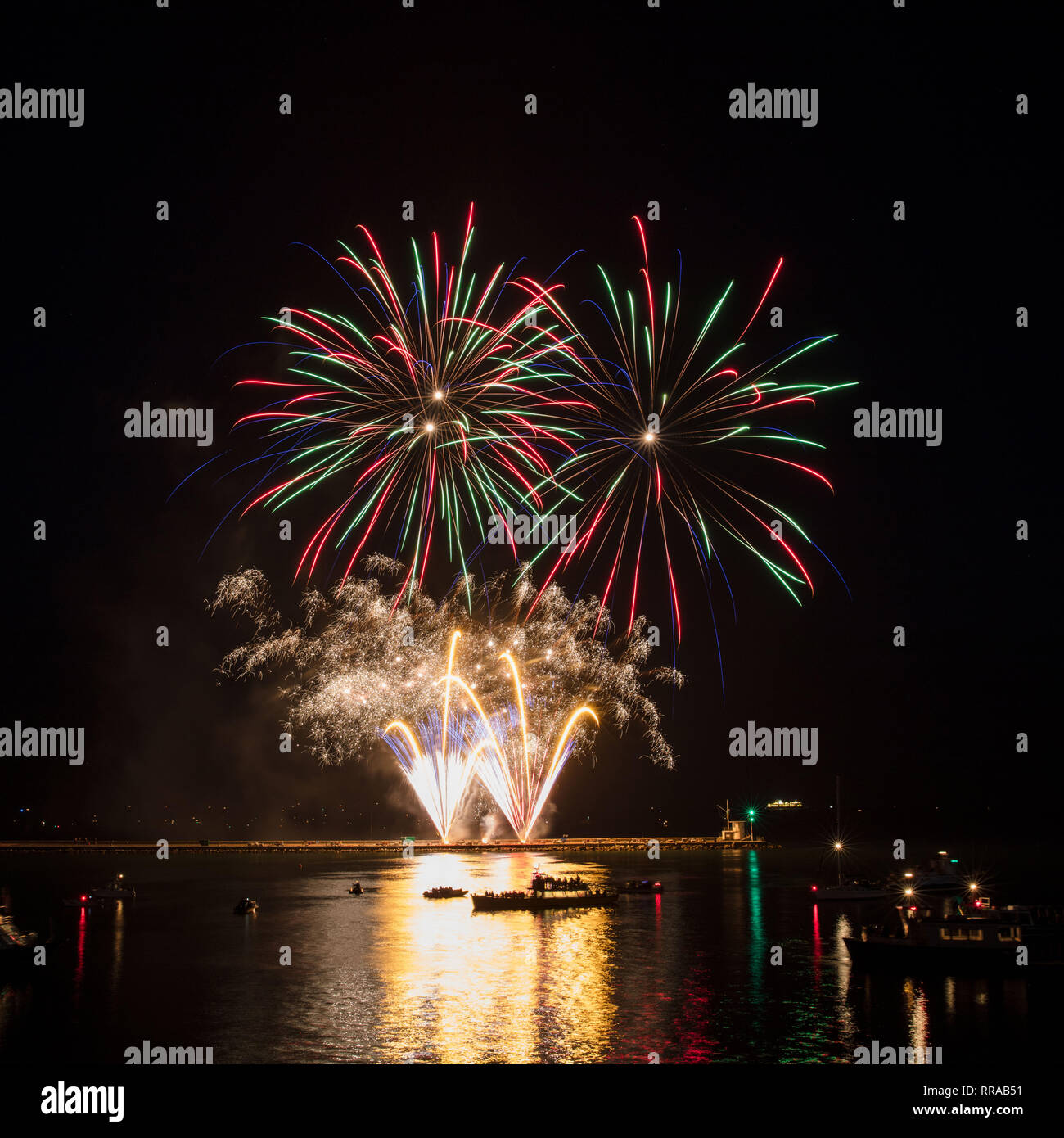 Fireworks going off at the annual National Firework Championships held ...