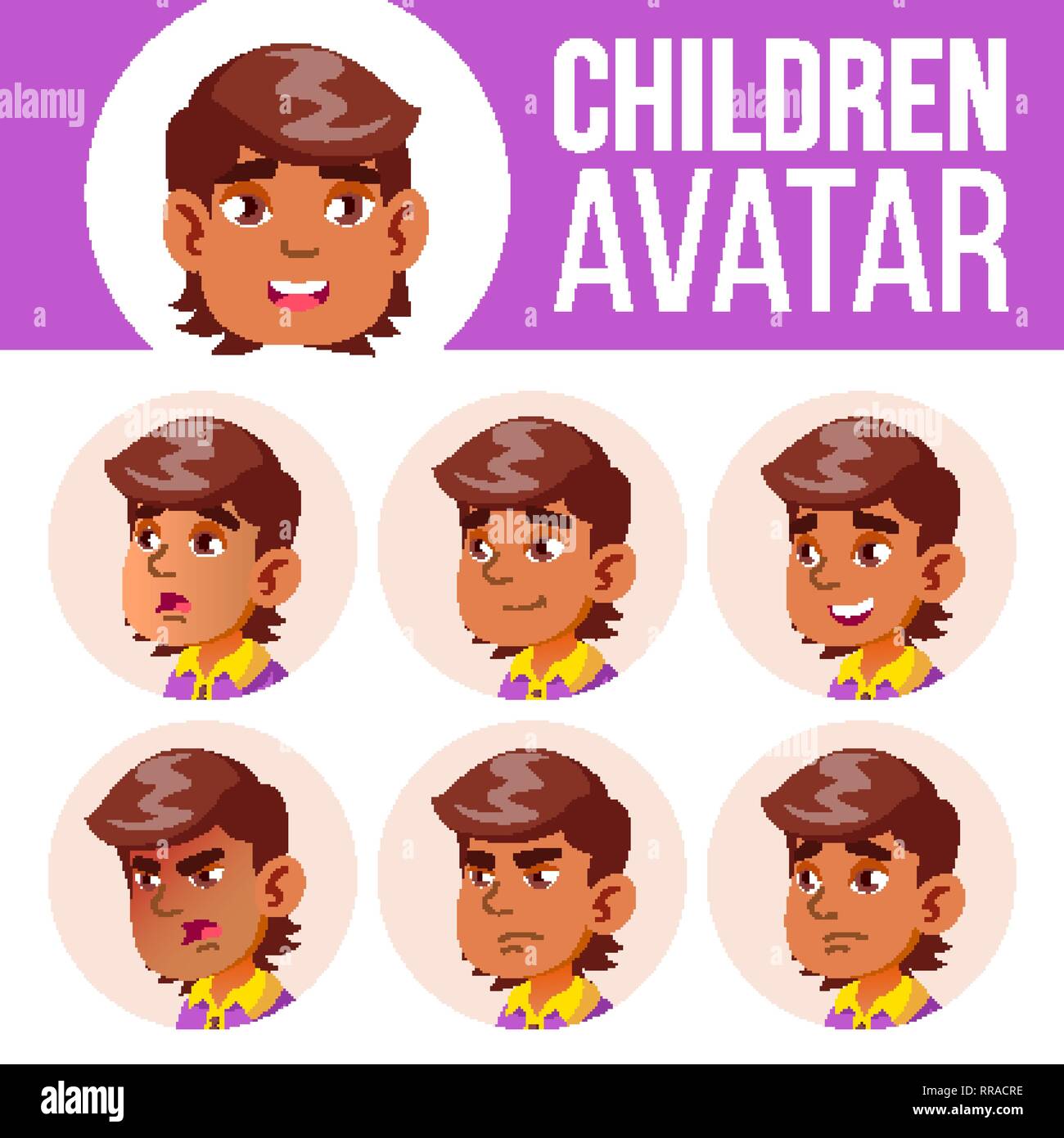 Arab, Muslim Avatar Set Kid Vector. Primary School. Face Emotions. User ...