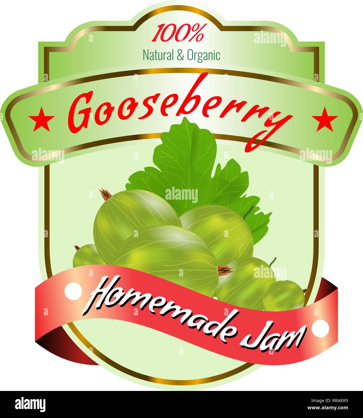 Organic gooseberry label design for jam package. 3d vector illustration ...