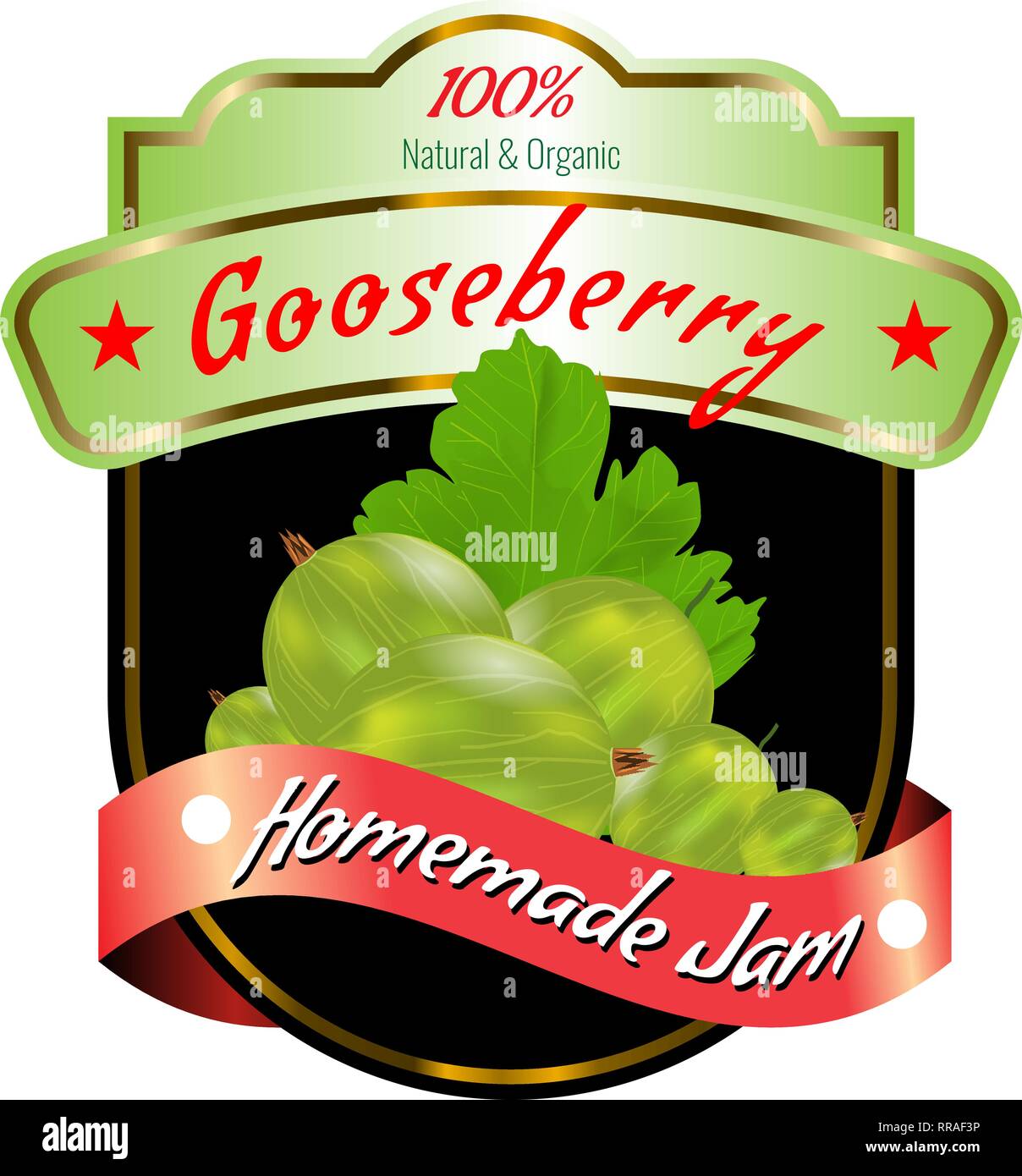 Organic gooseberry label design for jam package. 3d vector illustration ...