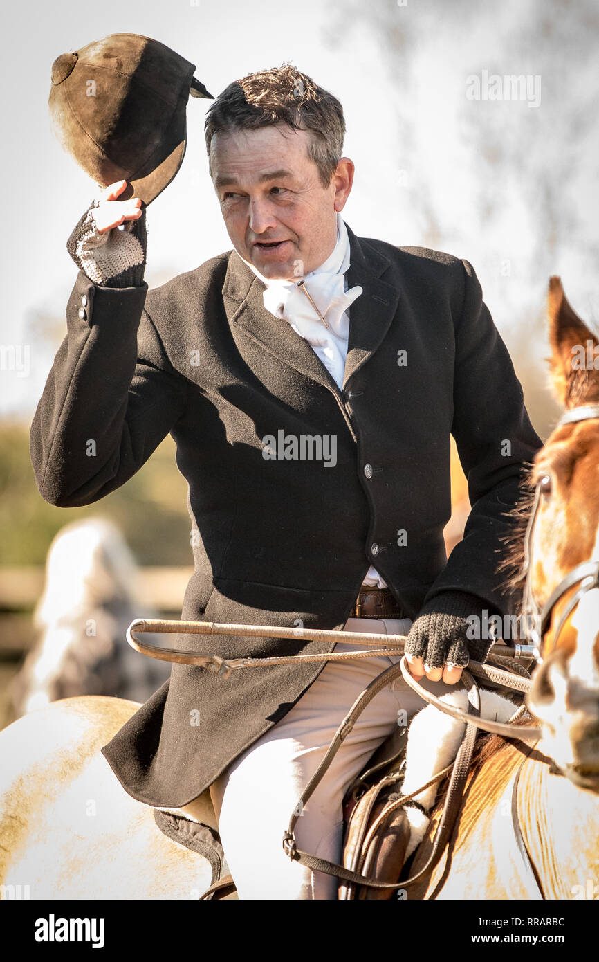 Leicester, England, 25th, February, 2019. The Quorn Hunt sets off from ...
