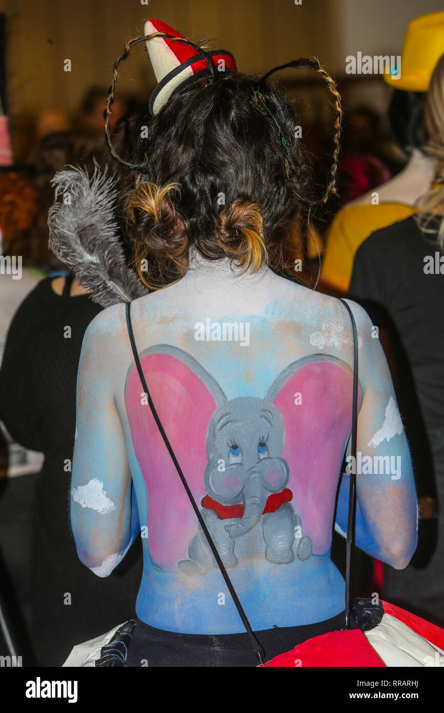London, UK. 25th Feb, 2019. Models posing at todays War Paint body ...