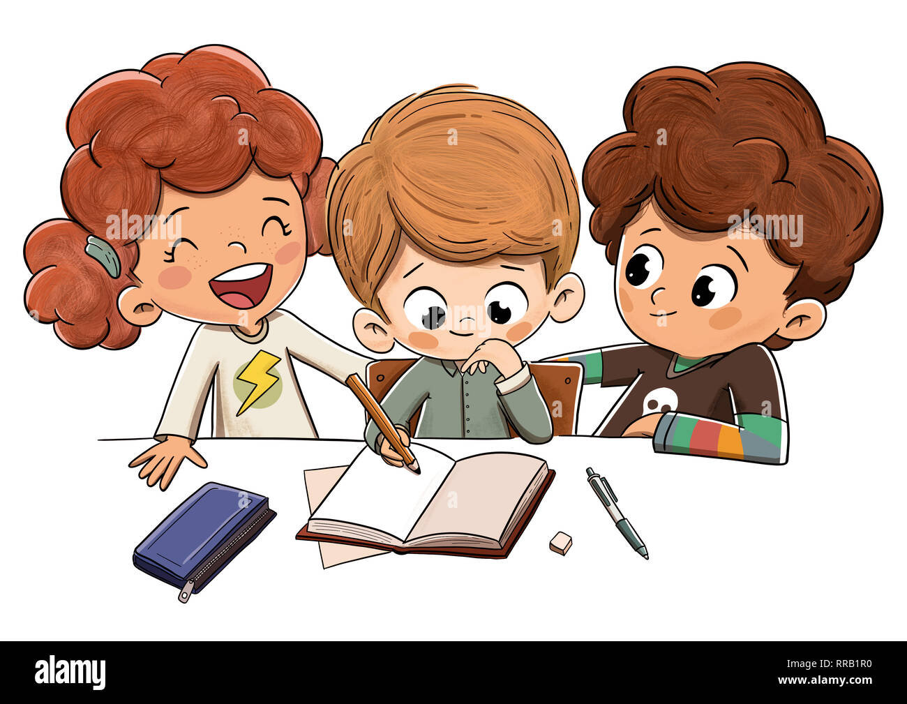 Boy girl doing homework together Cut Out Stock Images & Pictures - Alamy
