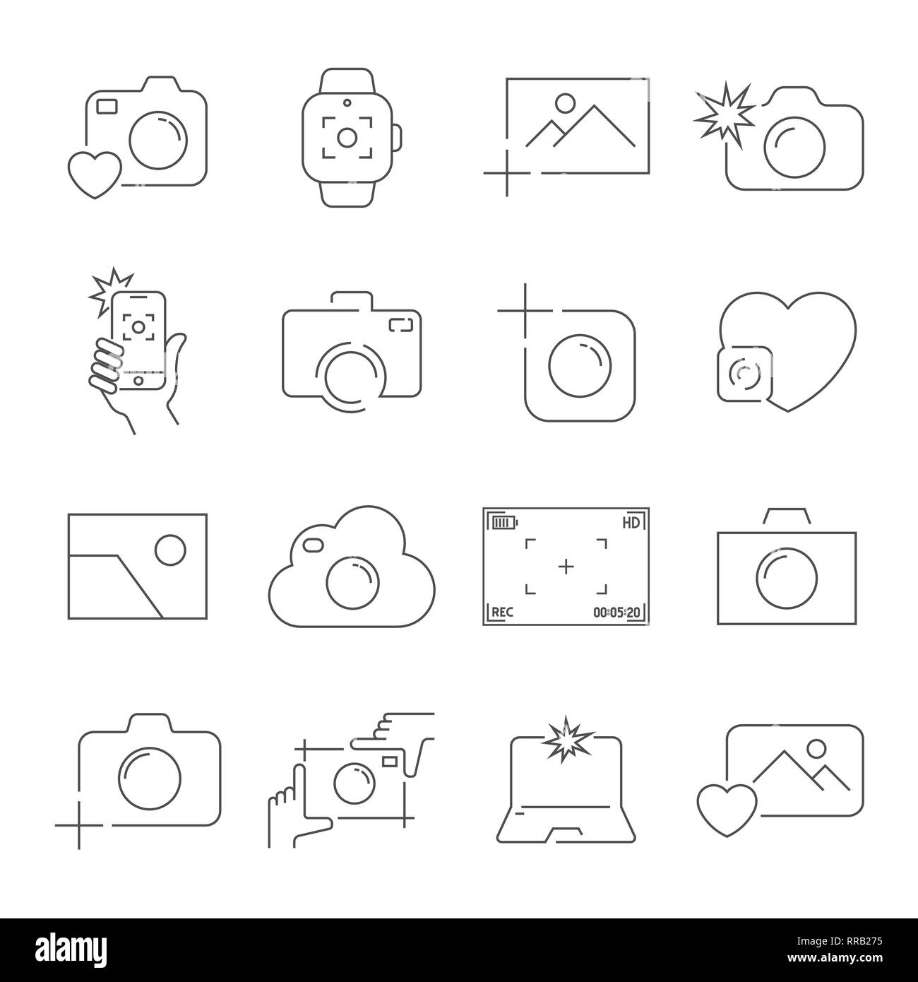 Camera and Photography icons Set. Outline Vector icons. Editable Stroke ...