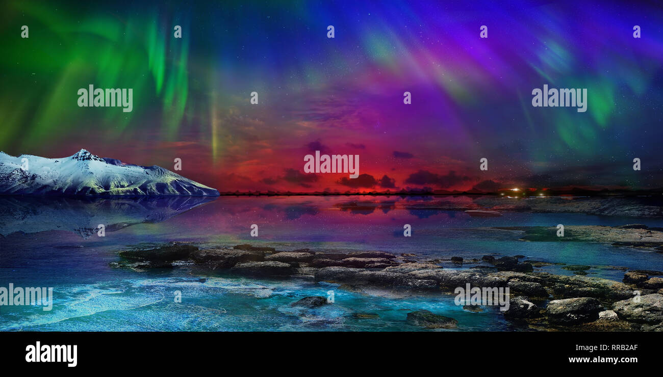 Beautiful northern lights of the northern part of the planet ...