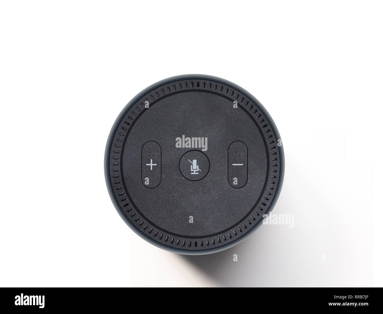 Smart speaker, voice assistant device on plain white background, top ...