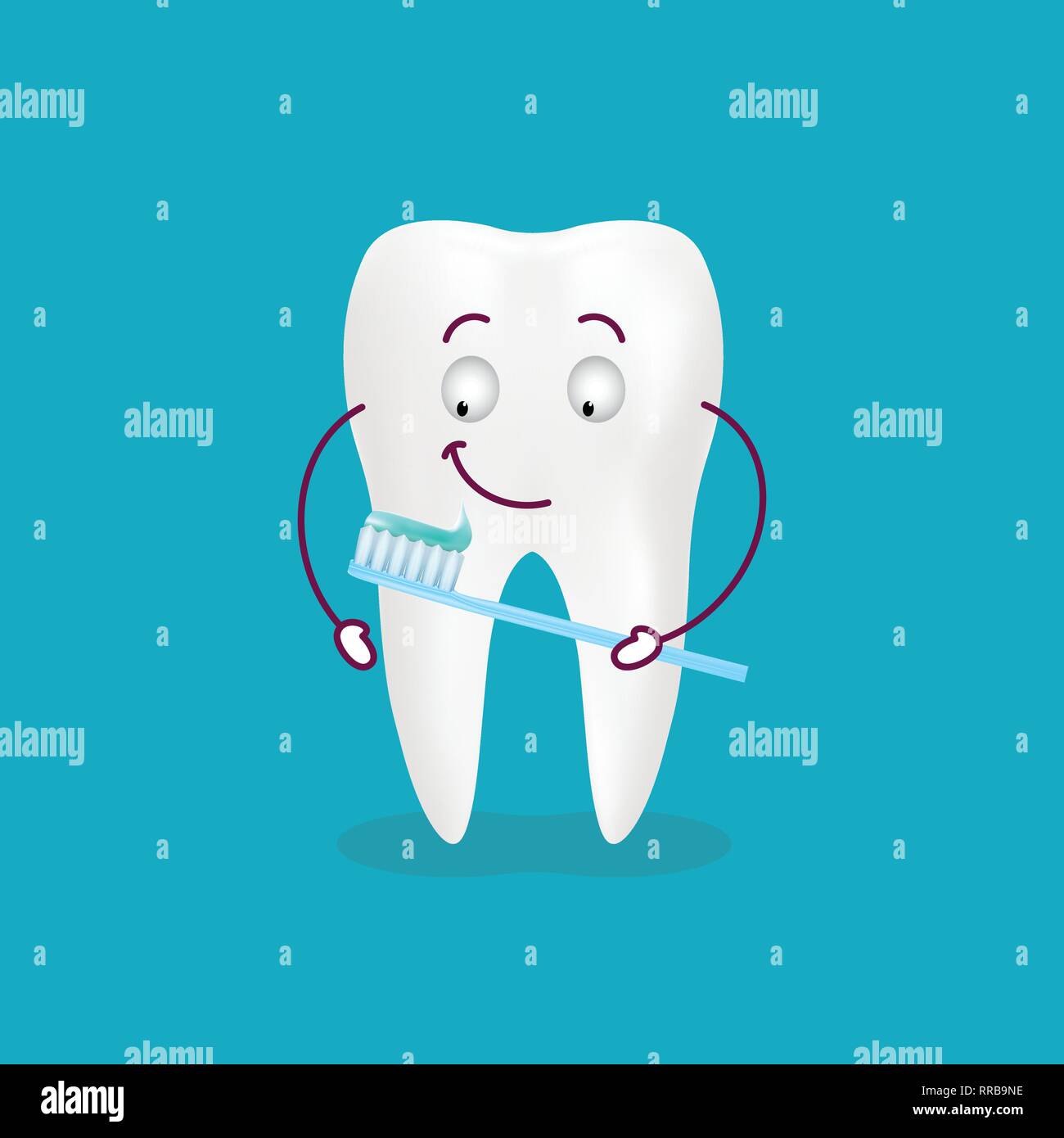 Cute Cartoon Tooth With Toothbrush And Paste Isolated On A Background ...