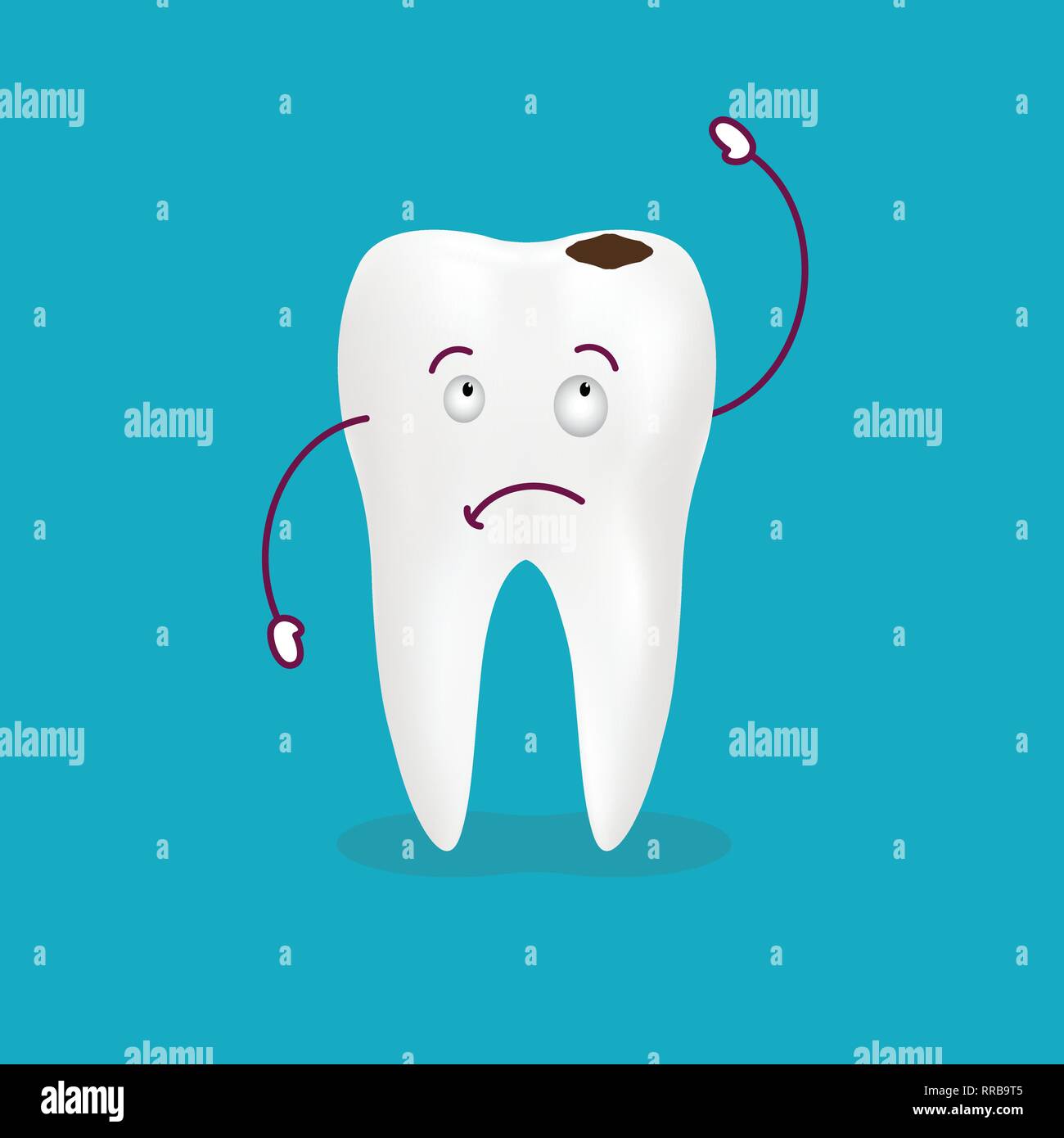 Cartoon Sick Tooth. Decay And Destroy Tooth. Cute Crying Tooth Isolated ...