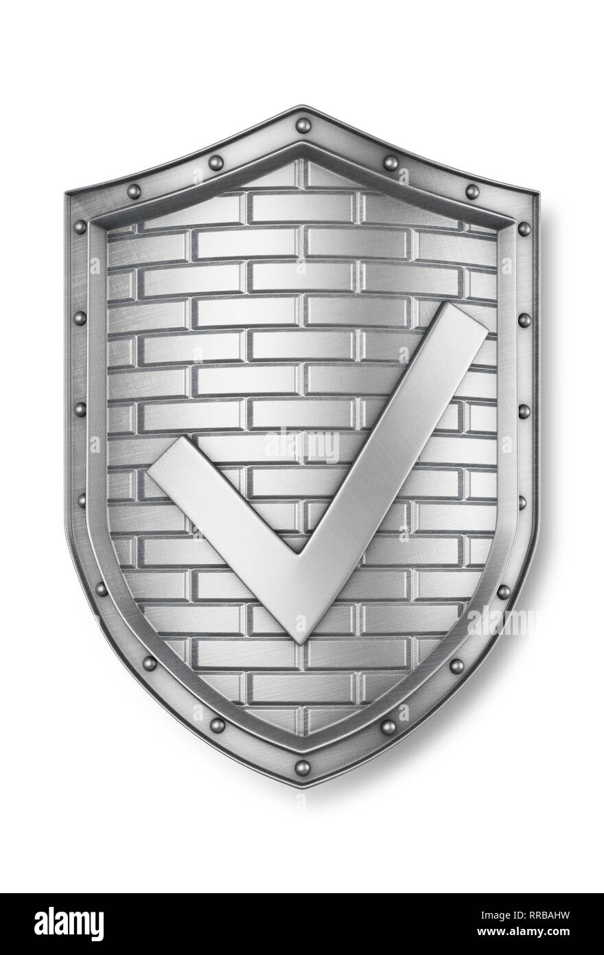 Metal shield with a check mark. 3d render Stock Photo - Alamy