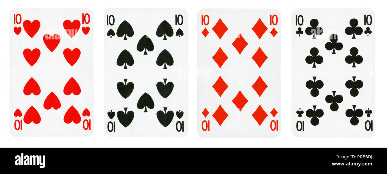 Four Playing Cards Isolated on White Background, Showing Tens from Each ...