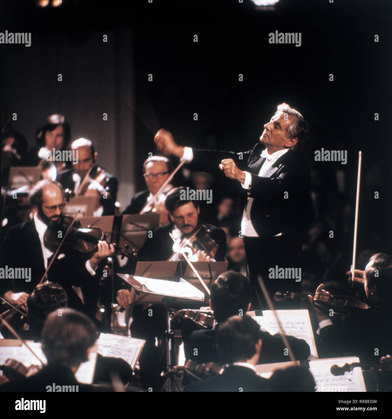 Conductor LEONARD BERNSTEIN (1918-1990) with orchestra (1977 ...