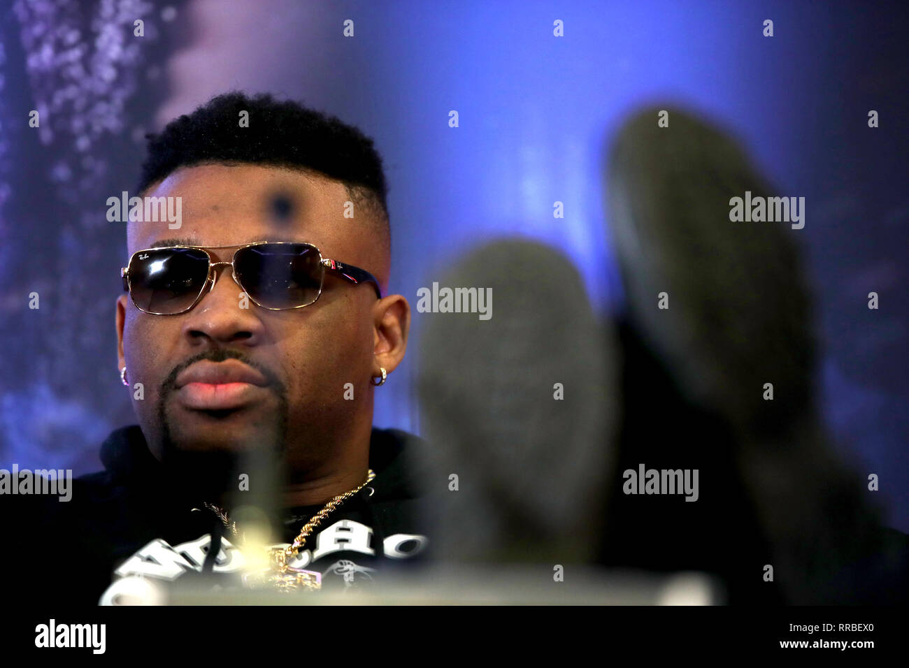 Jarrell Miller during the press conference at Hilton London Syon Park ...