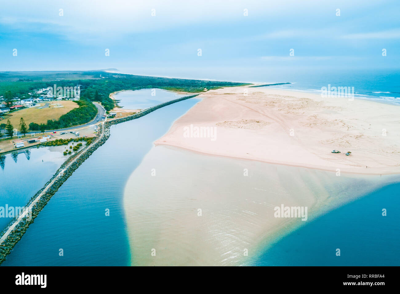 Aerial view of Harrington breakwall and Manning river mouth. Harrington ...