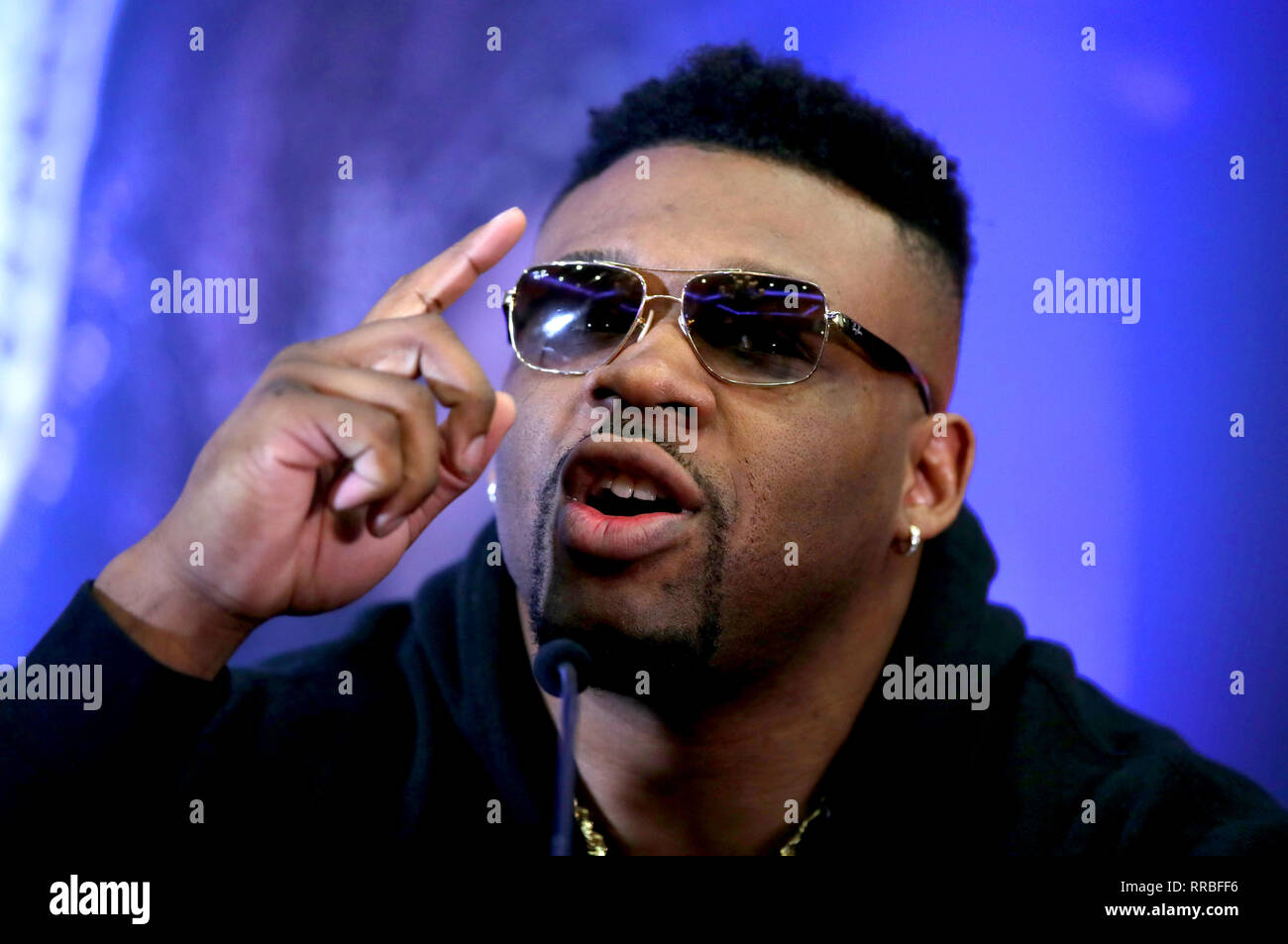 Jarrell Miller during the press conference at Hilton London Syon Park ...