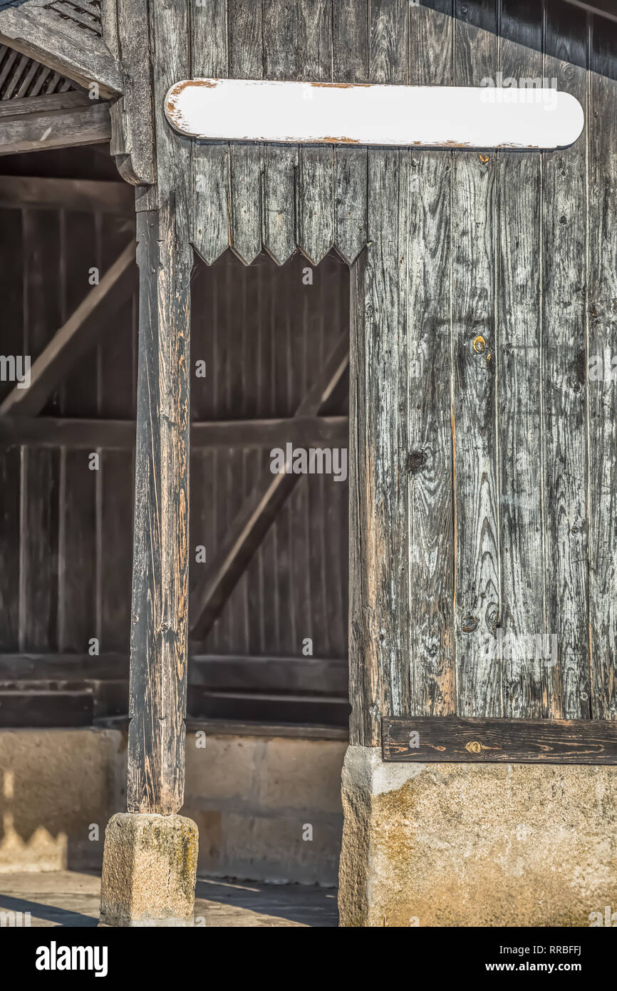 Detailed view of old train stop, small infrastructure, vintage wooden ...