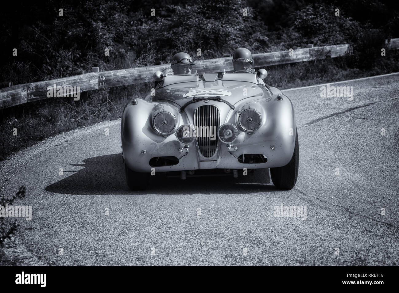 JAGUAR XK 120 M COMPETITION 1952 on an old racing car in rally Mille ...